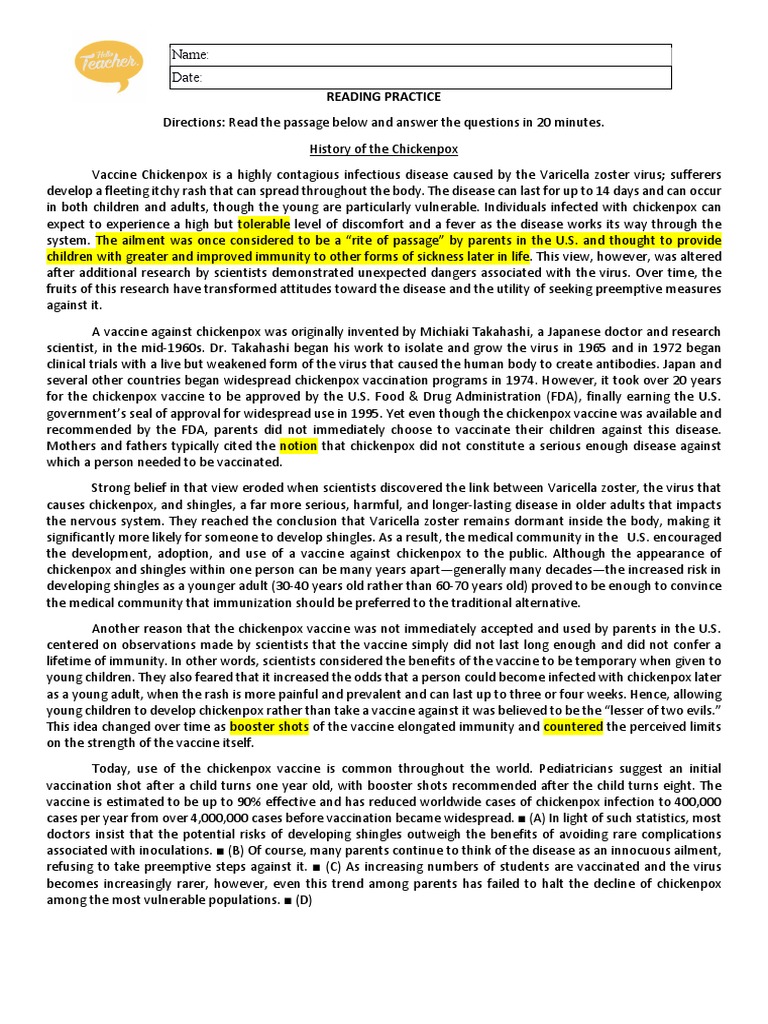 Reading Practice - Chickenpox | PDF | Vaccines | Viral Diseases