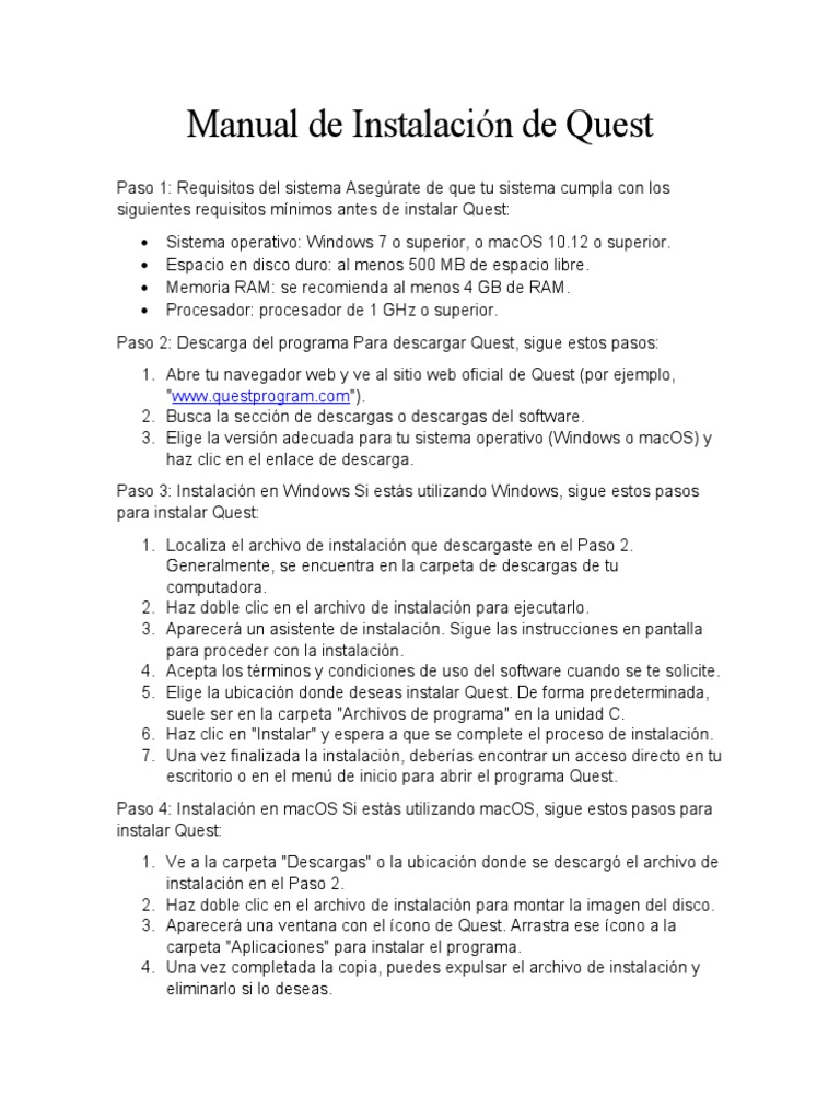 Manual de Instalación de Quest | PDF | Programación | Programa de ...