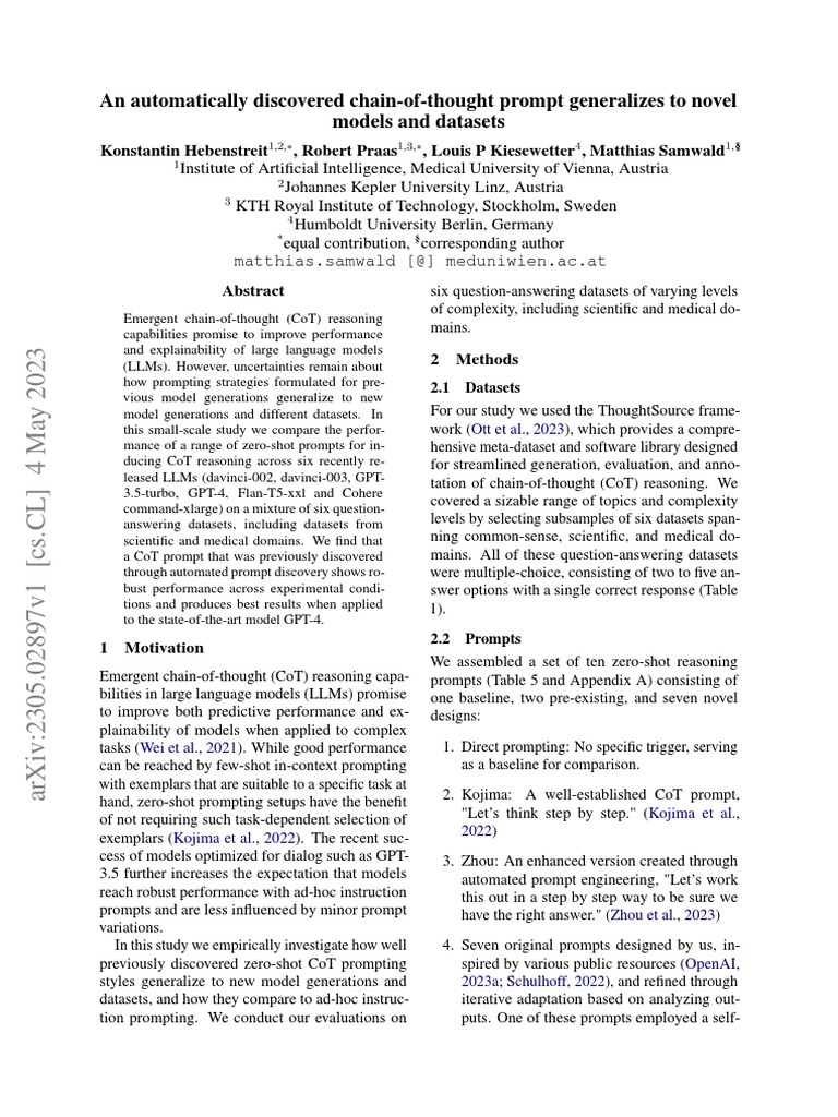 An Automatically Discovered Chain-Of-Thought Prompt Generalizes To Novel Models and Datasets ...