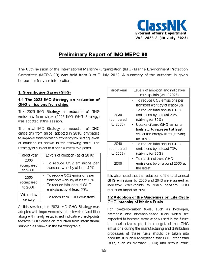 ClassNK - MEPC80 Summary | PDF | Greenhouse Gas | Life Cycle Assessment