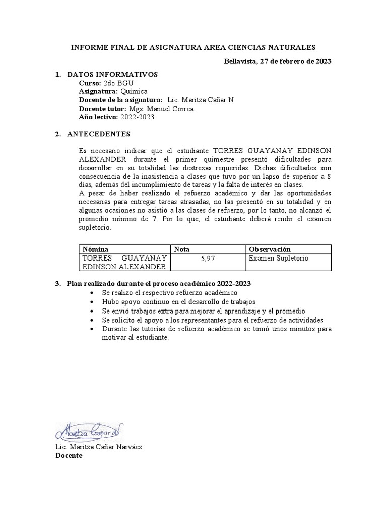 INFORME 2do Bgu | PDF