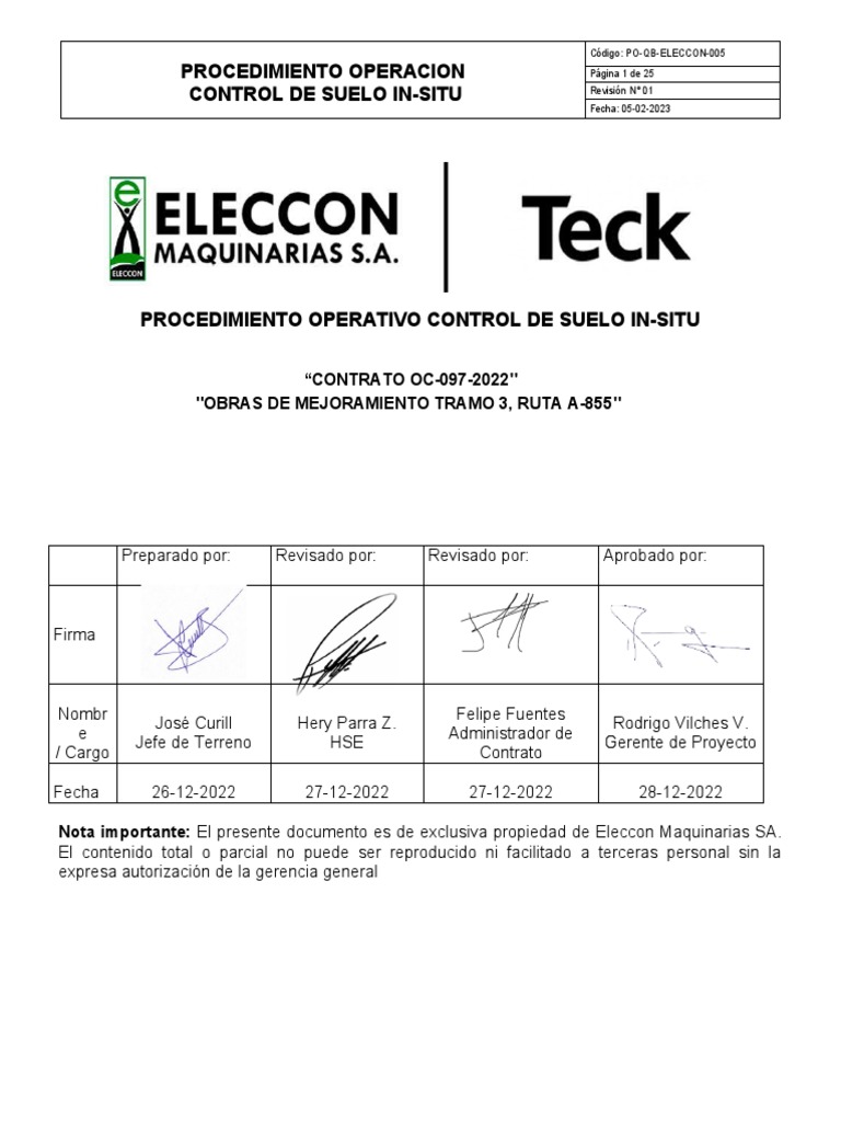 Po Qb Eleccon 005 Control De Densidades In Situ Rev 1 Pdf Calidad