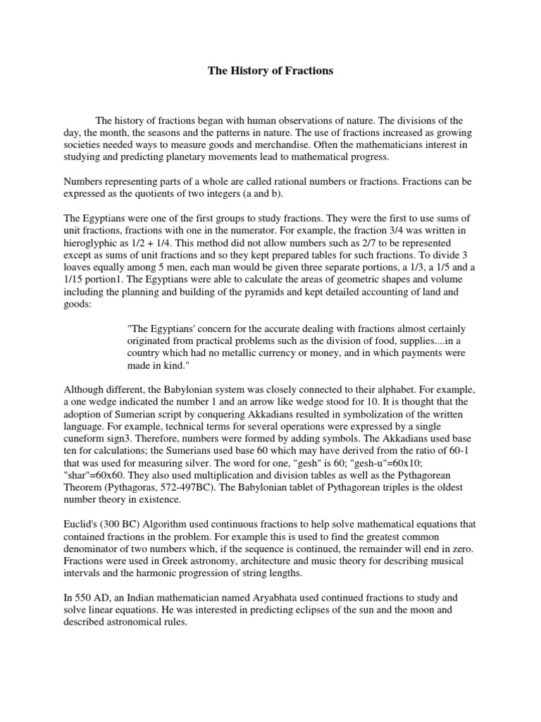 The History of Fractions | PDF | Fraction (Mathematics) | Numbers