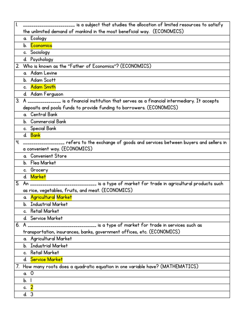 Quiz Bee Questionnaire M1-3 | PDF