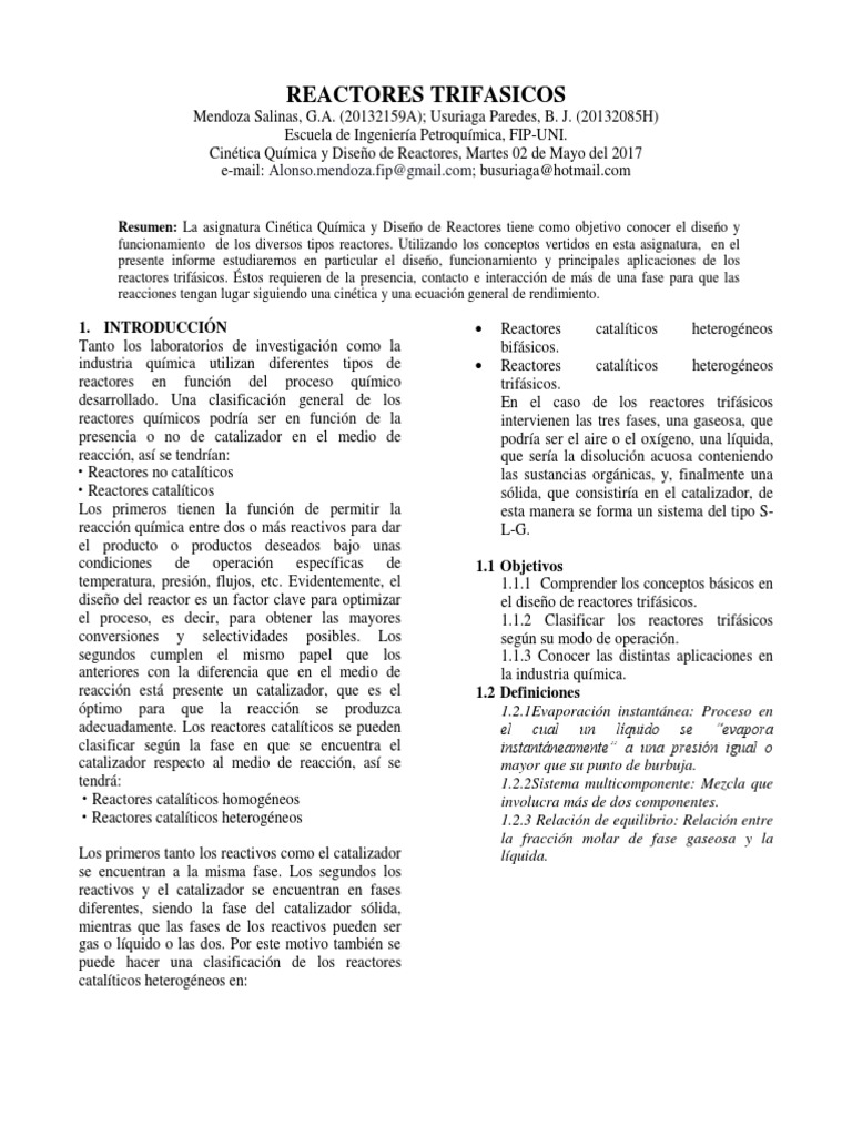 Reactores Trifasicos | PDF | Reactor Quimico | Catálisis