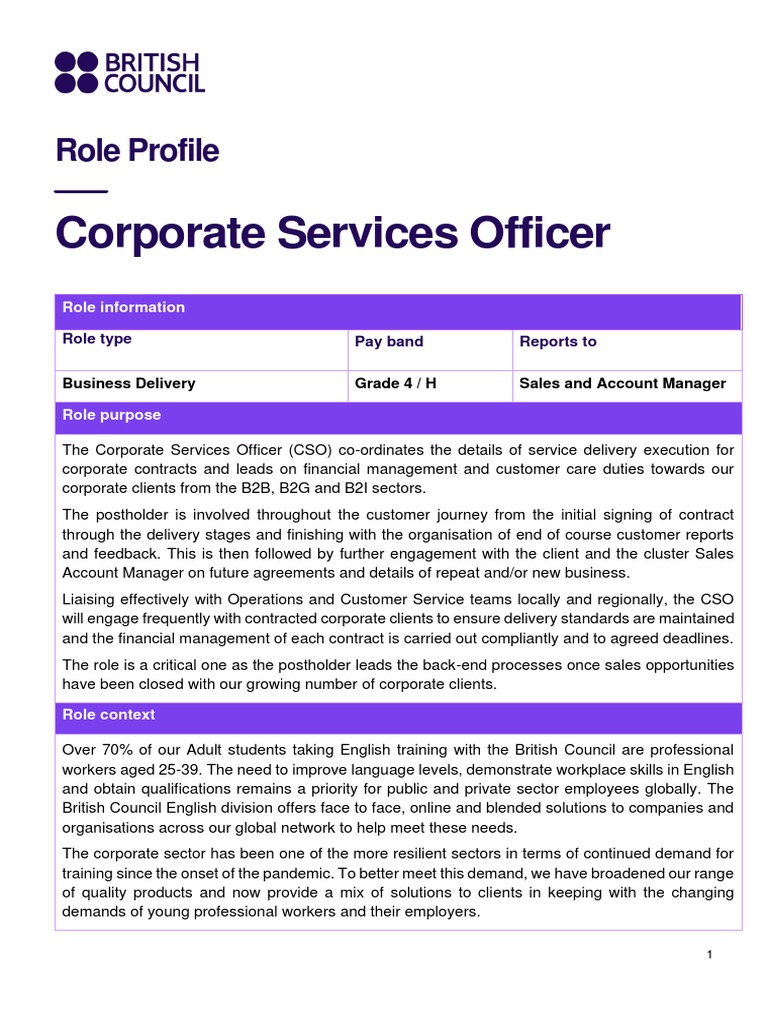 Role Profile Corporate Services Officer | PDF