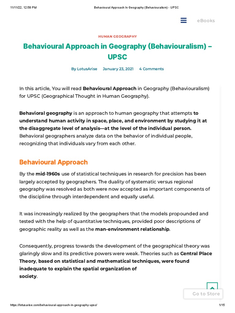 Behavioral Geography for UPSC | PDF | Geography | Behavior