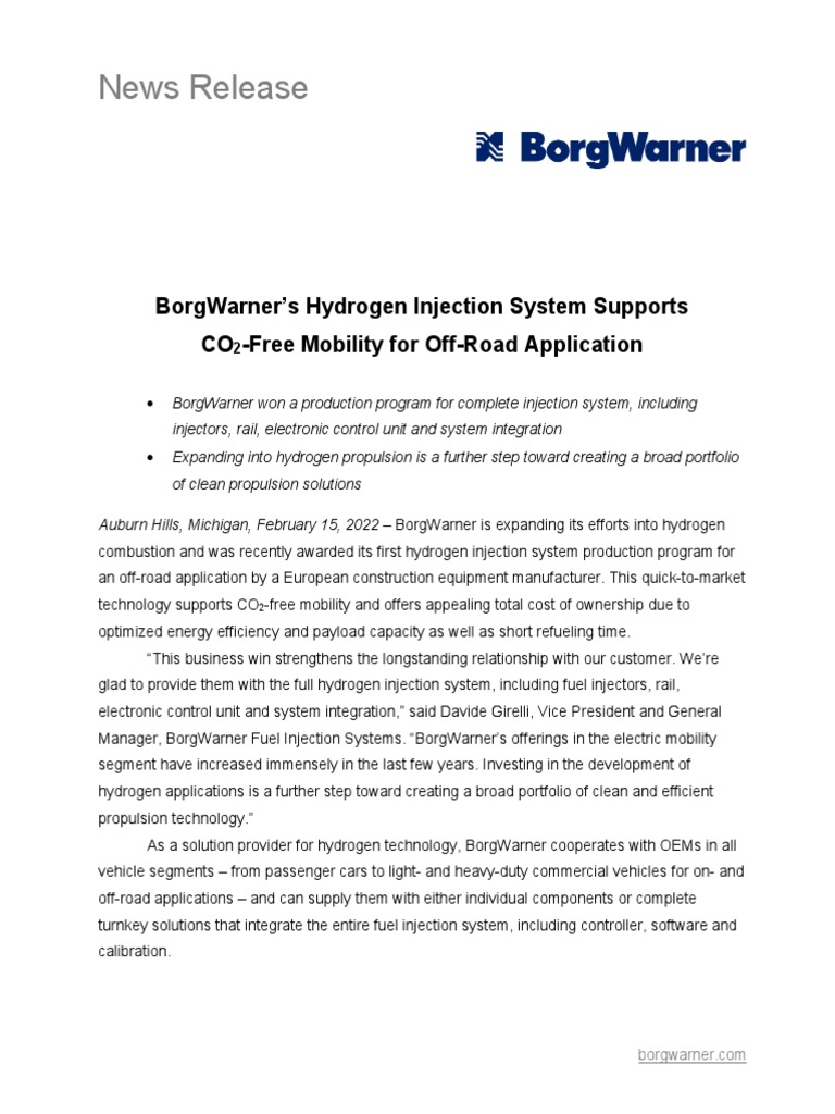 Borgwarner S Hydrogen Injection System Supports Co2 Free Mobility For ...