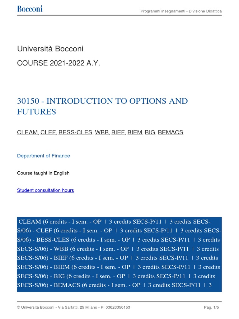 Programa Introduction To Options and Futures | PDF
