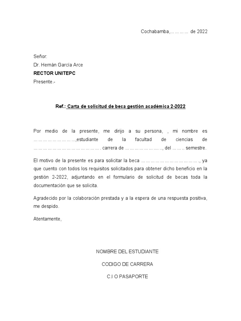 Carta Solicitud de Beca 2022 | PDF
