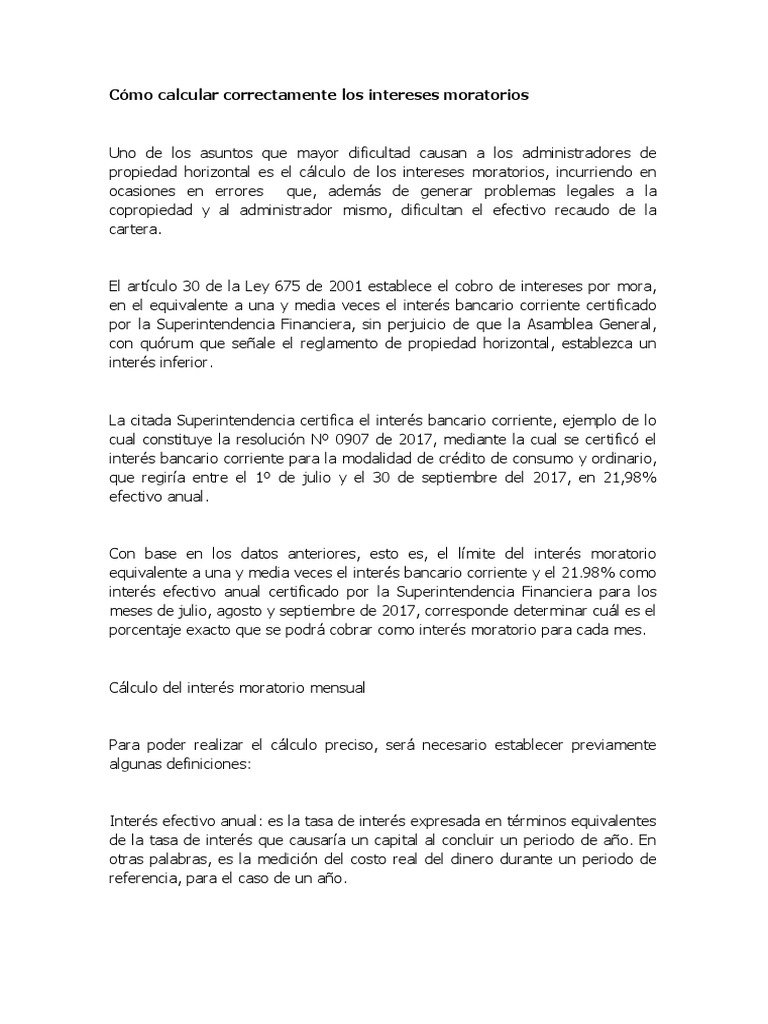 Cómo Calcular Correctamente Los Intereses Moratorios | PDF | Interés ...