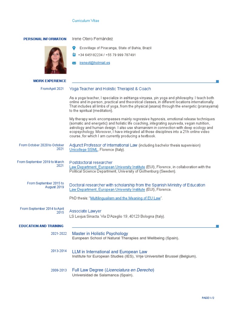 CV Irene Otero | PDF | Yoga