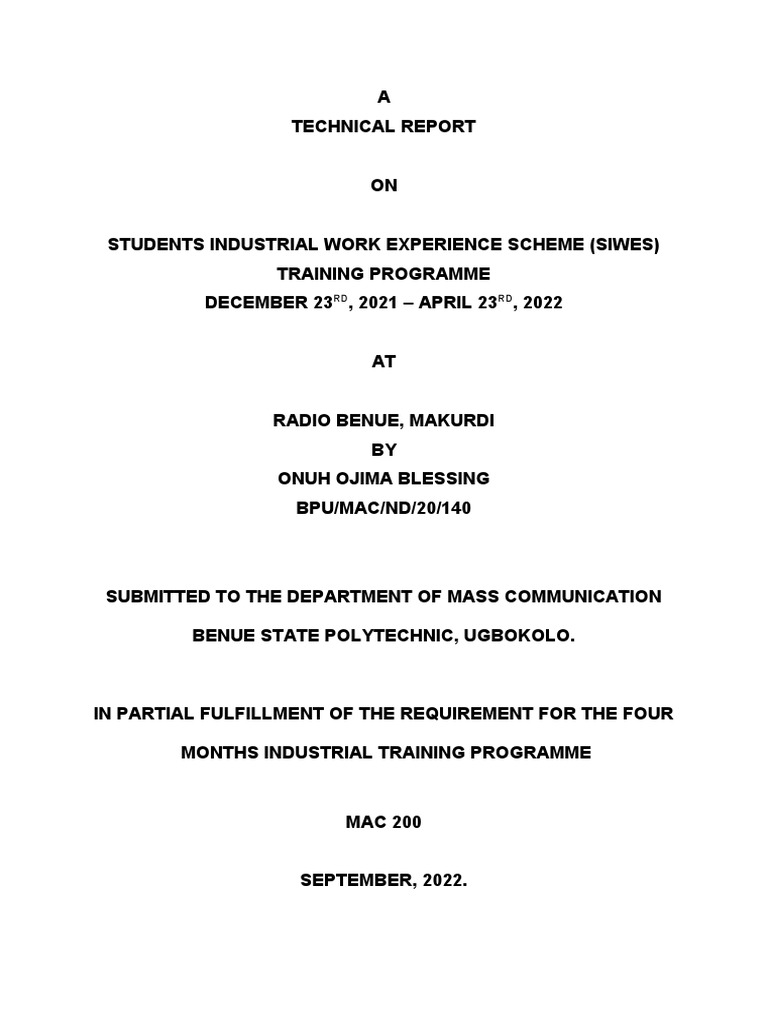 SIWES REPORT BY ONUH OJIMA BLESSING BB | PDF | Plagiarism