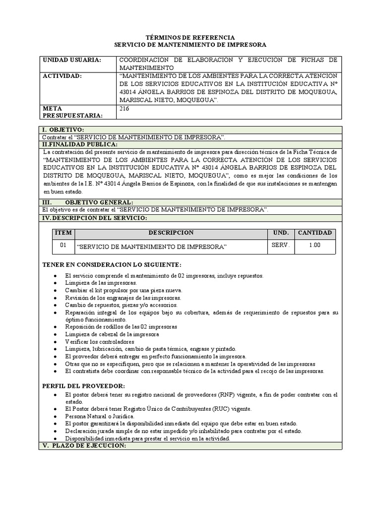 TDR Mantenimiento de Impresora | PDF