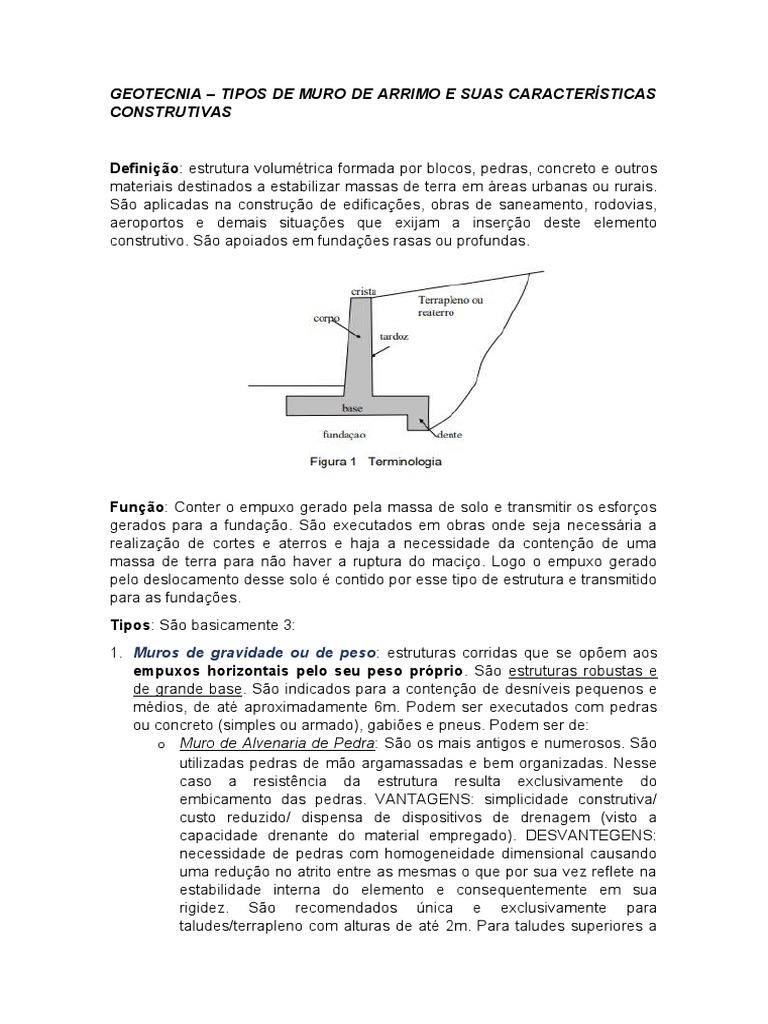 Notal de Aula - Tipos de Muro de Arrimo | PDF