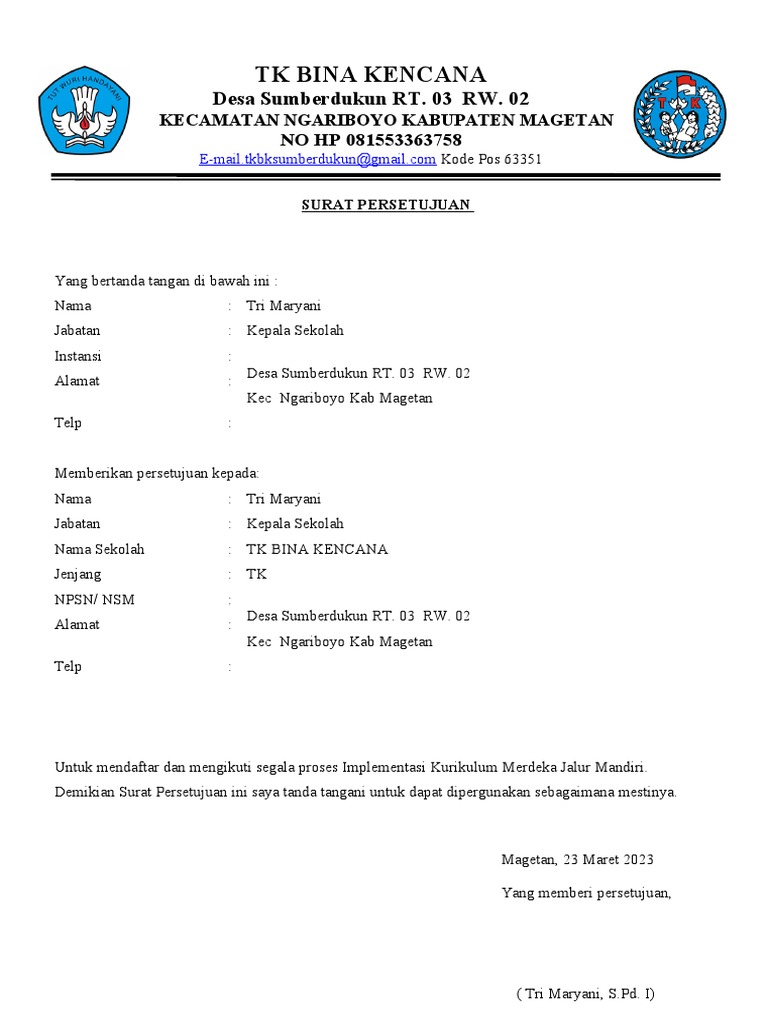 Form Surat Persetujuan Yayasan IKM | PDF