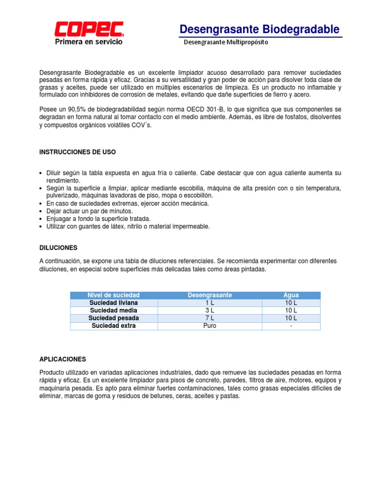 Desengrasante Biodegradable Copec | PDF
