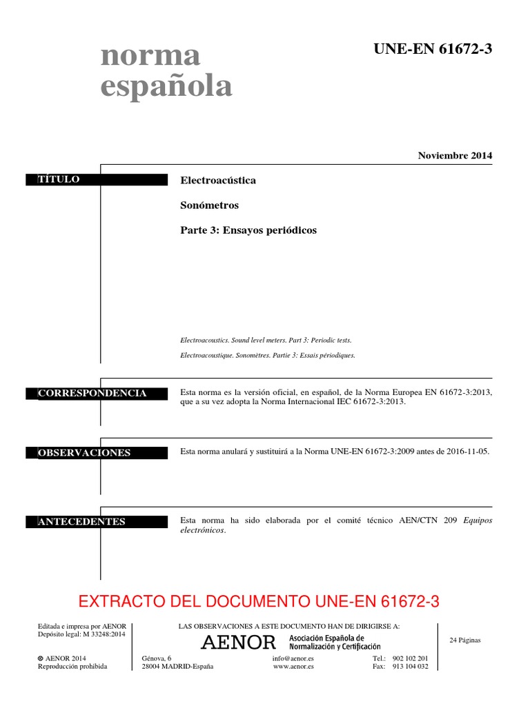 Normativa UNE-EN 61672-3: Sonómetros | PDF | Micrófono | Calibración