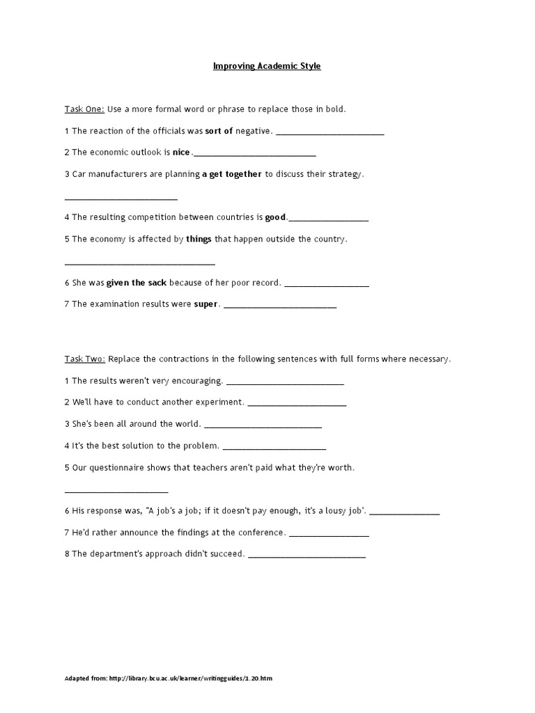 Academic Style Worksheet | PDF