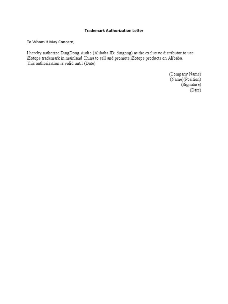 Trademark Authorization Letter Template | PDF