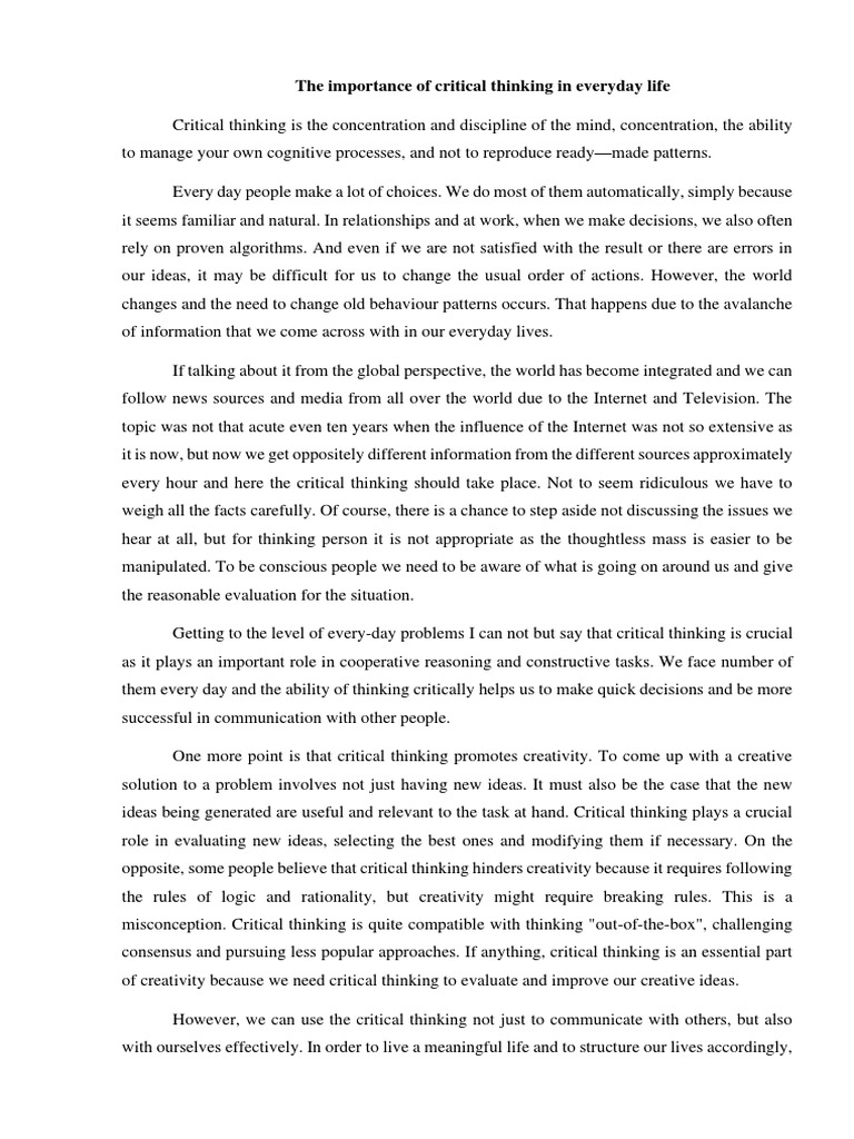 Essay Critical Thinking | PDF | Thought | Critical Thinking
