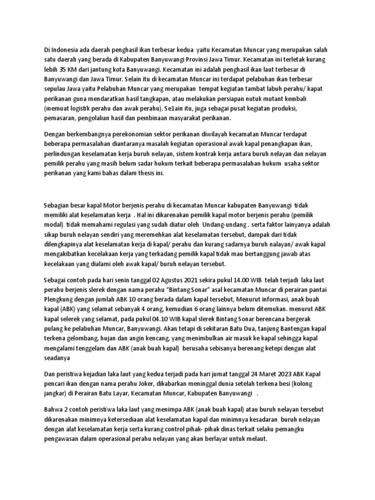 Perlindungan Hukum Buruh Nelayan Muncar | PDF | Ilmu Sosial | Perjalanan