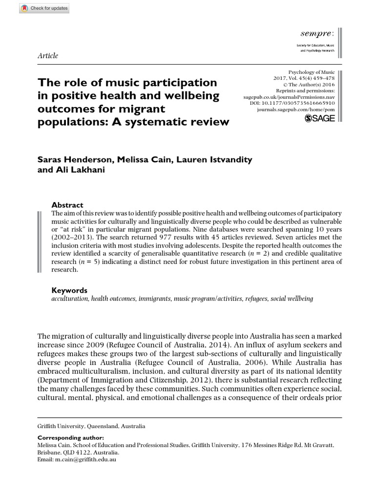 The Role of Music Participation in Positive Health and Wellbeing ...