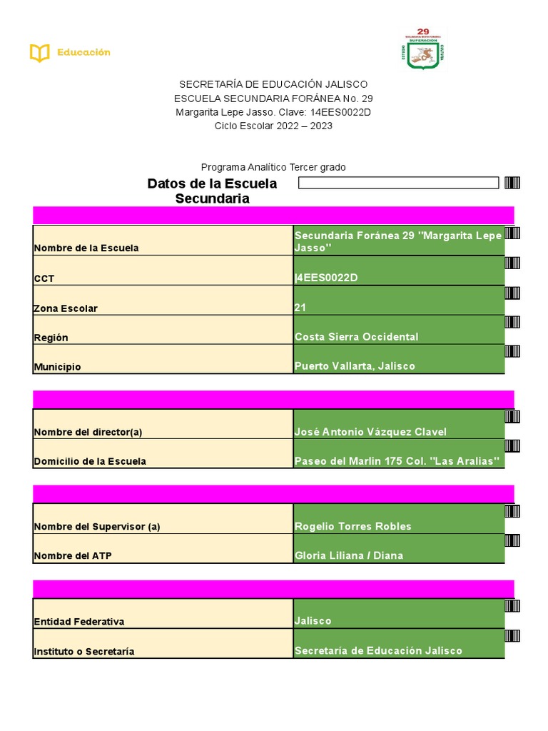 Programa Analítico 3ro Secundaria | PDF