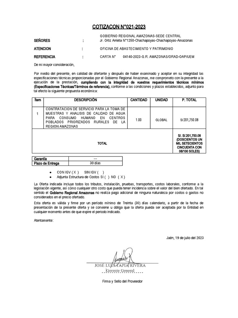 Formato de Cotizacion Segun Directiva | PDF | Economias