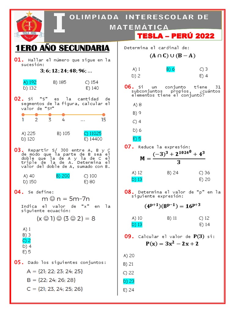 1ero Secundaria - Concurso | PDF | Matemáticas | Conceptos matemáticos
