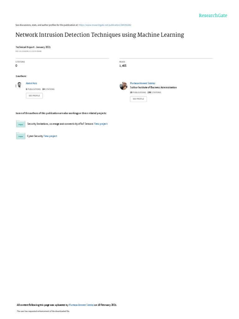 Network Intrusion Detection Techniquesusing Machine Learning | PDF | Machine Learning | Security