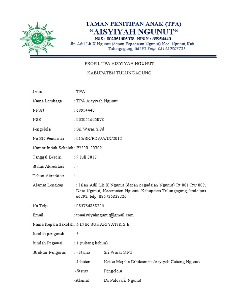 Profil Tpa Aisyiyah Ngunut | PDF