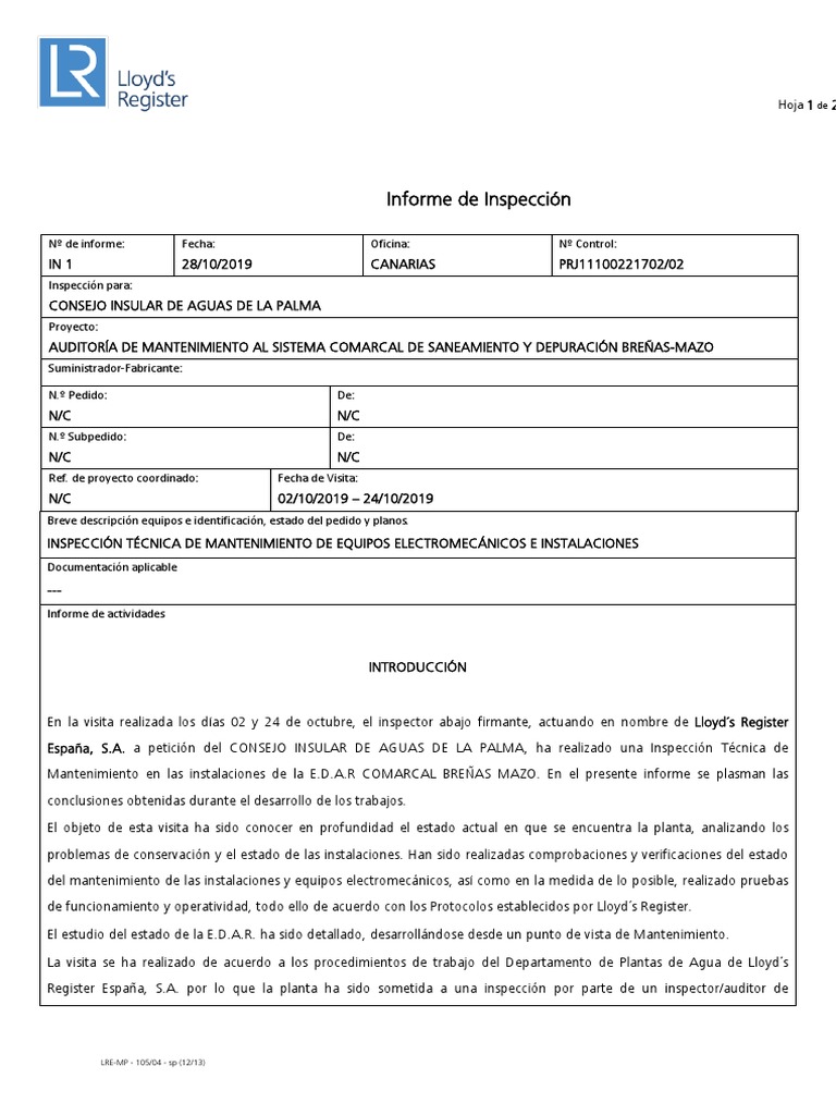 informe de inspección | PDF | Acero | Bomba