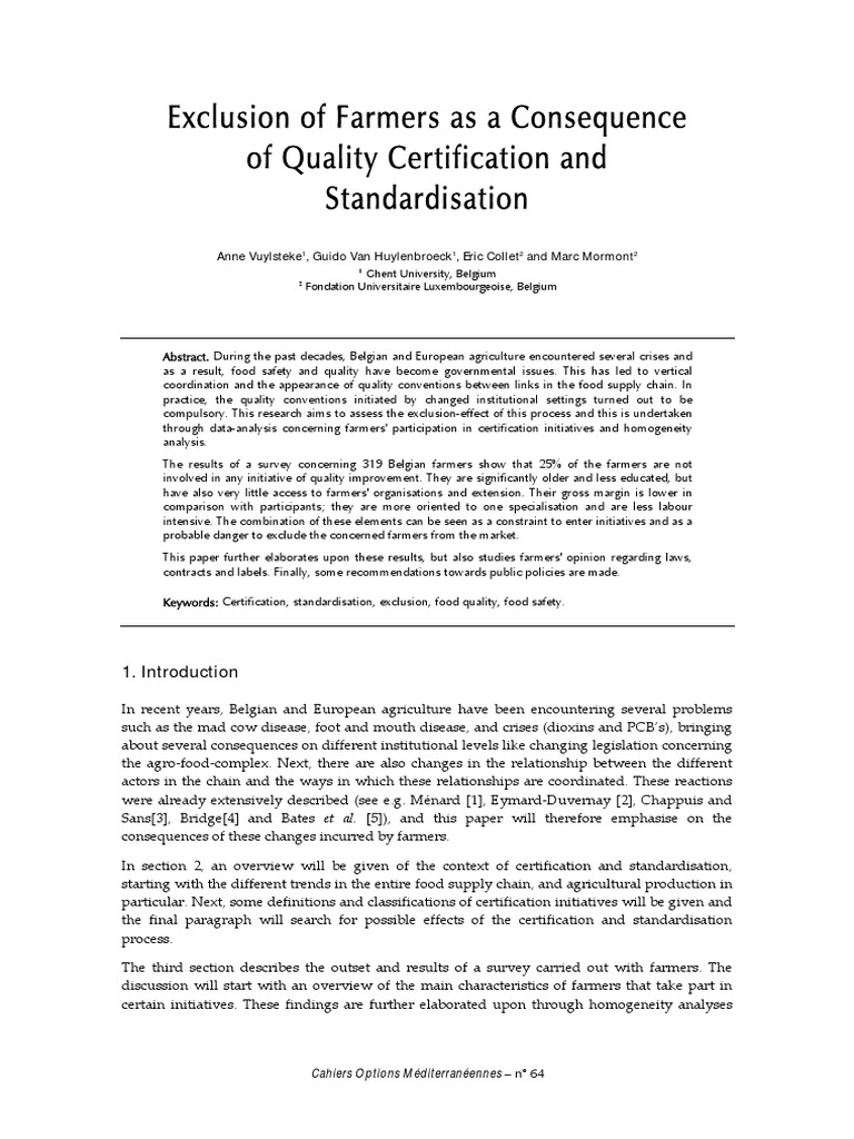 Exclusion of Farmers As Consequence of Quality Certification and Standardisation | PDF | Supply ...