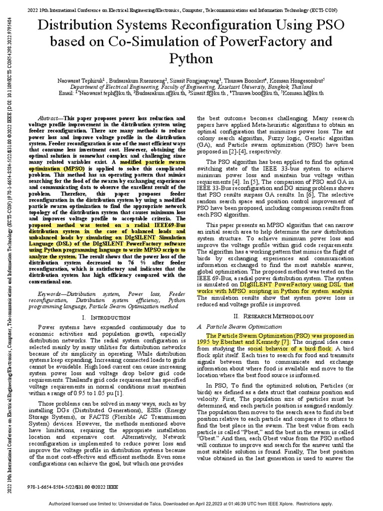 Distribution Systems Reconfiguration Using Pso Based On Co Simulation
