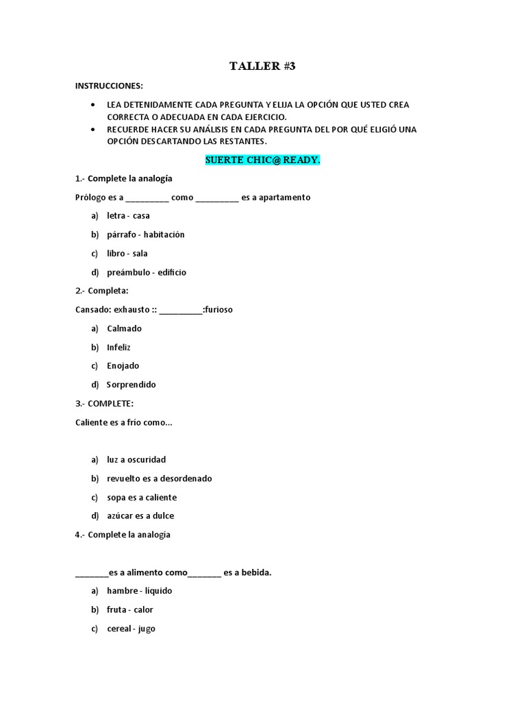 TALLER 3 - Sinónimos, Antónimos, Analogías | PDF