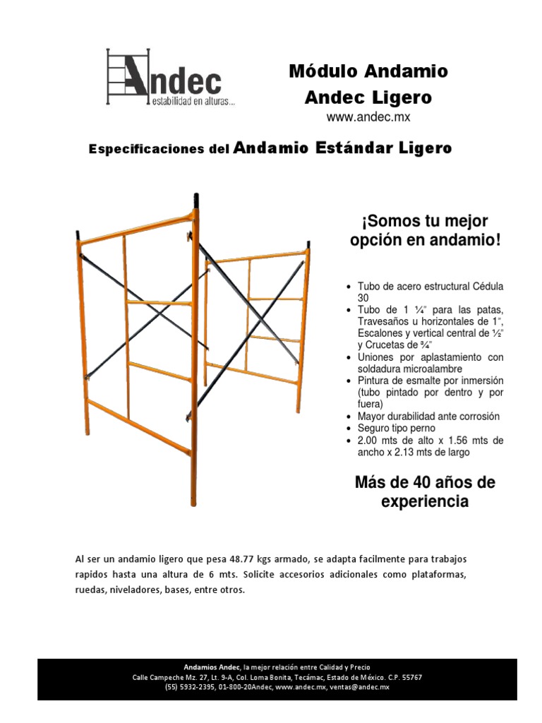 1 Ficha Técnica Andamio Estándar Ligero Andec | PDF