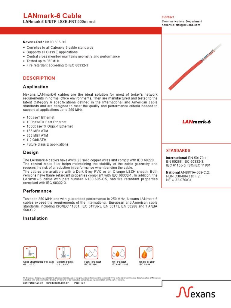Nexans LANmark-6 U/UTP Cable Overview | PDF | Electrical Engineering | Electricity