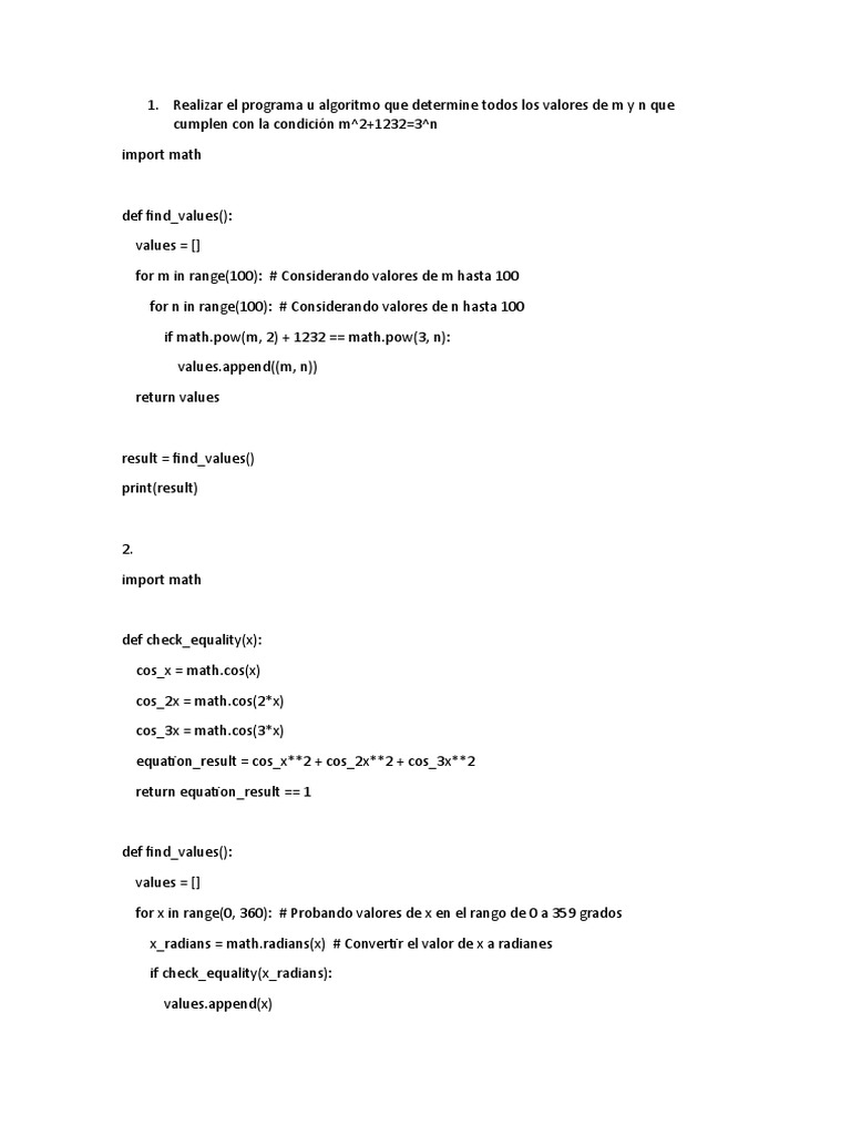 Realizar El Programa U Algoritmo Que Determine Todos Los Valores de M y ...