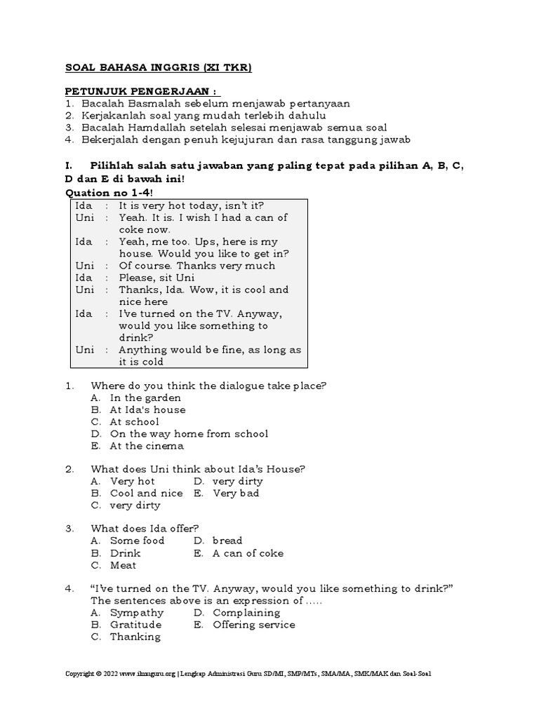 Soal Bahasa Inggris Kls Xi TKR | PDF | Business
