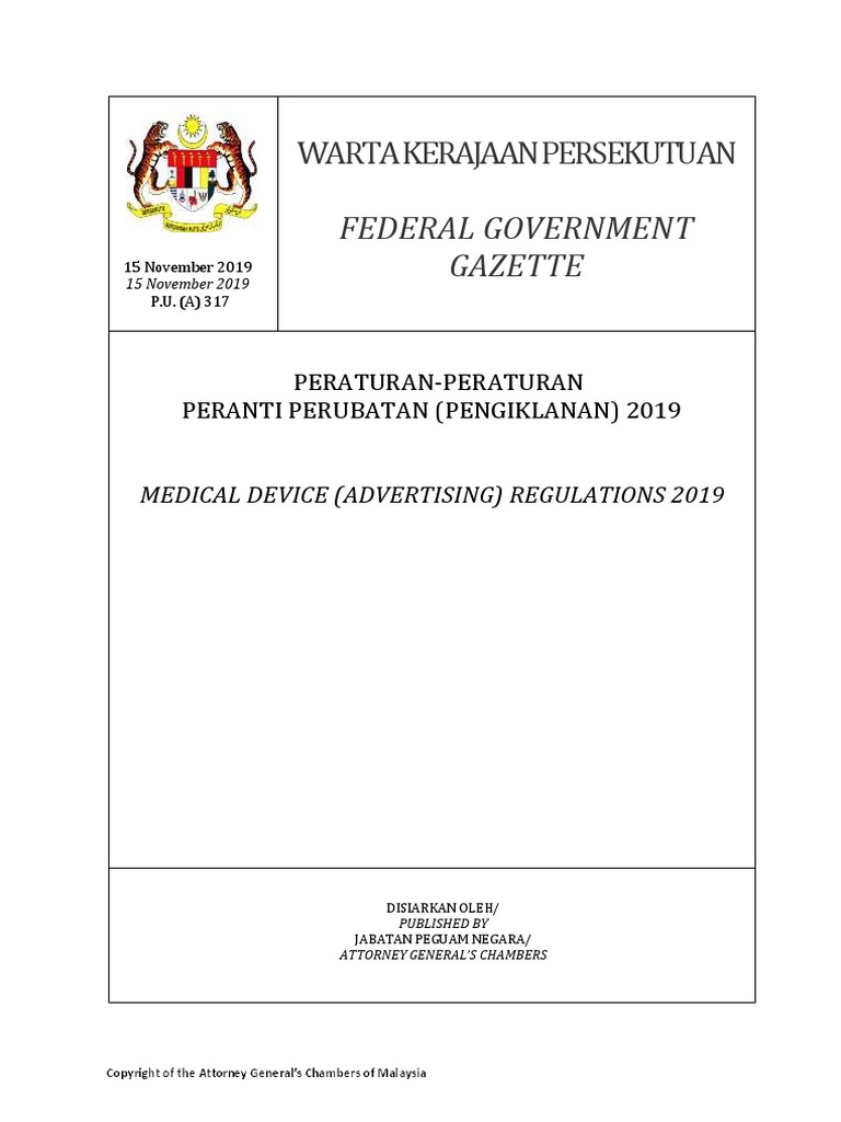 Order 2019 Medical Device (Advertising) Regulations | PDF