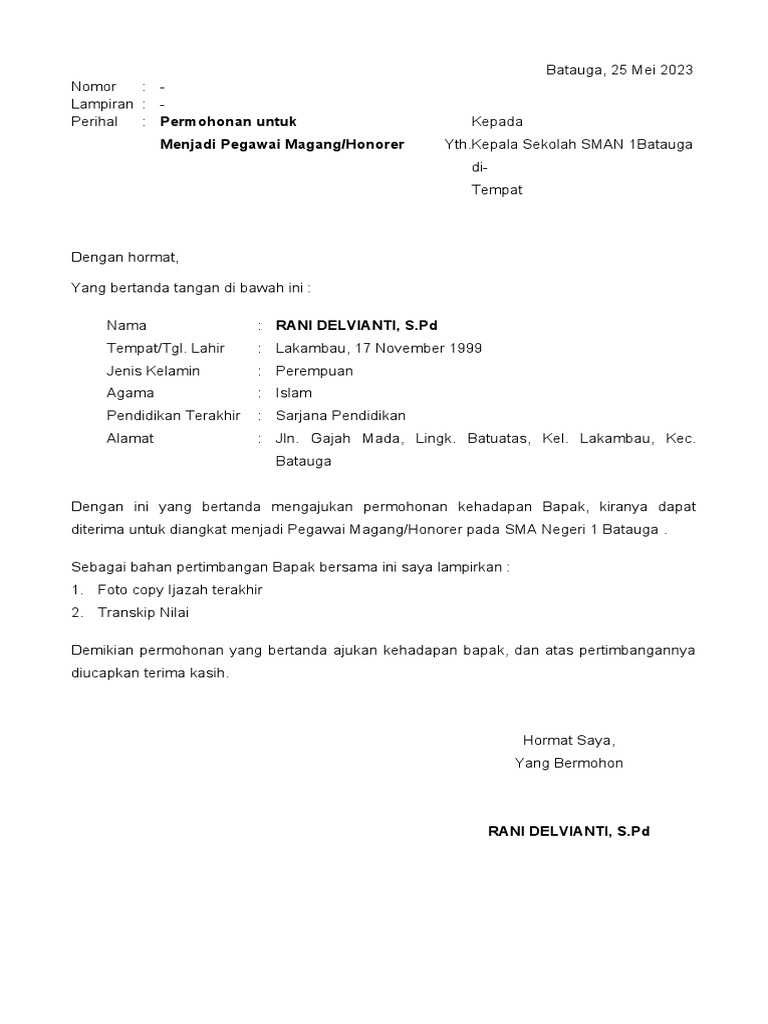 Surat Permohonan Magang Pdf