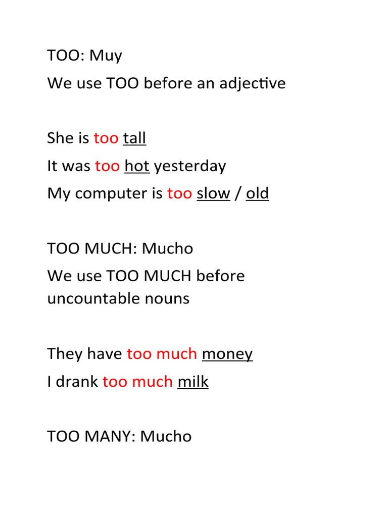TOO, Too Much, Too Many, Enough | PDF