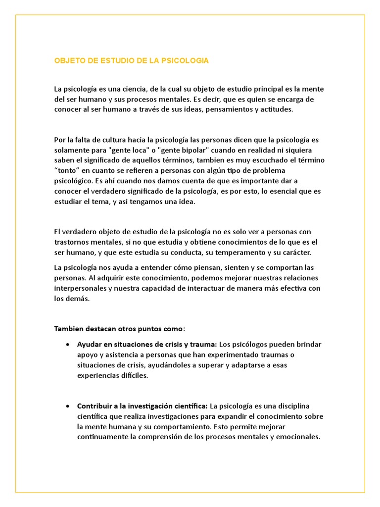 Objeto de Estudio de La Psicologia | PDF | Sicología | Mente