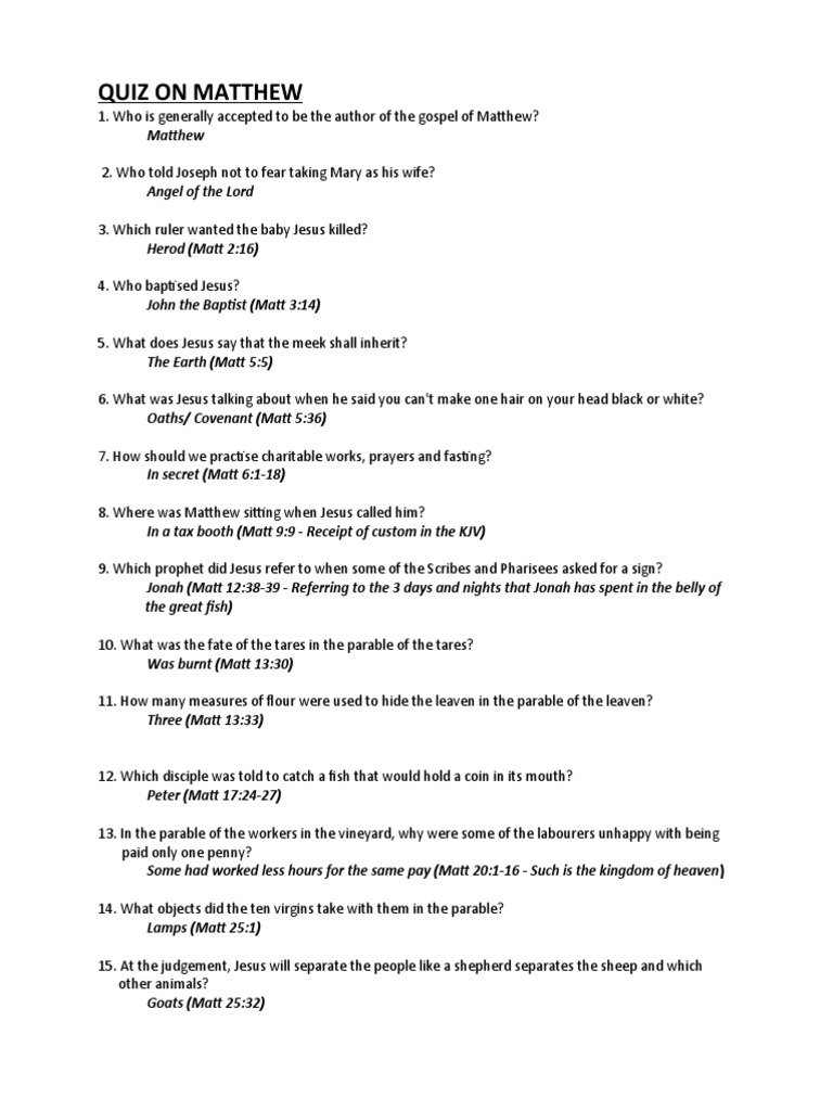 Quiz On Matthew | PDF