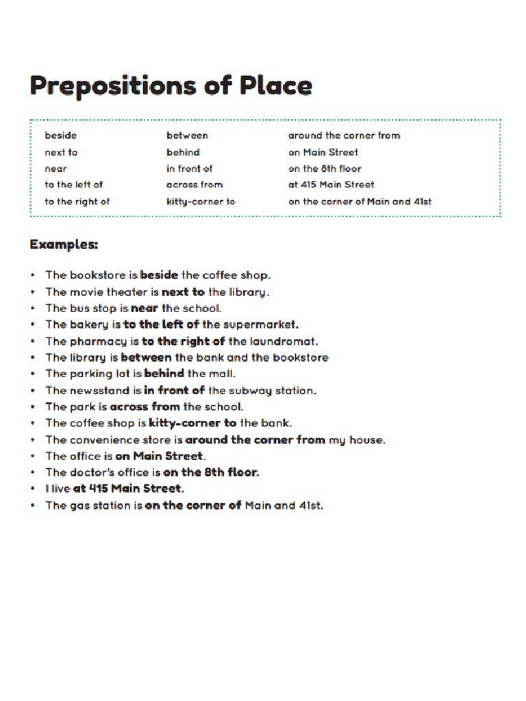 Prepositions Place Giving Directions | PDF