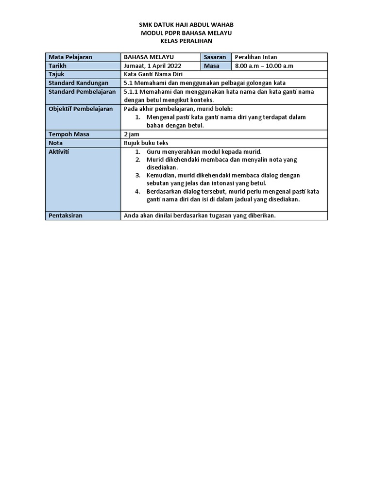 MODUL M2 PERALIHAN (JUMAAT) | PDF