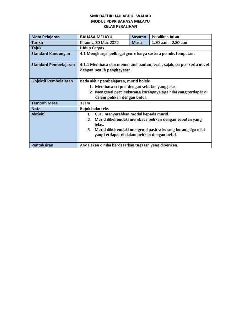 Modul M2 Peralihan (Khamis) | PDF