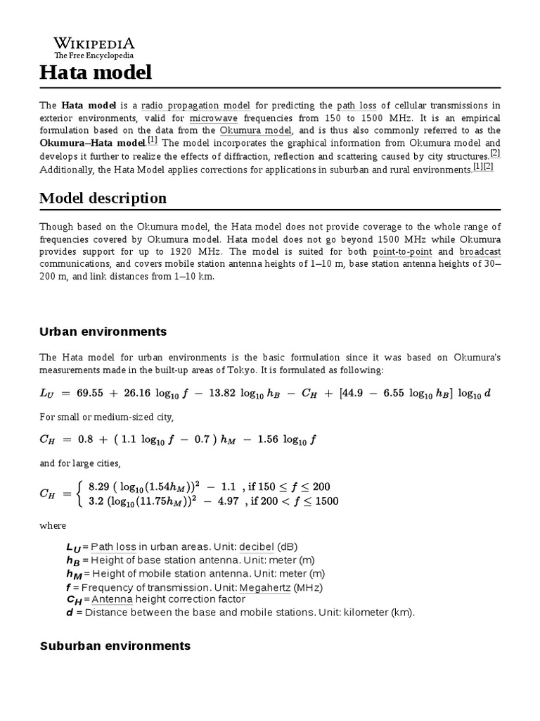 Hata Model | PDF | Electromagnetic Spectrum | Telecommunications Engineering
