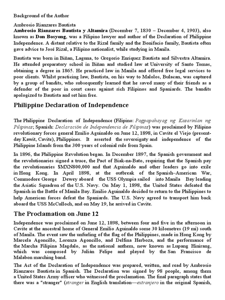 Declaration of Philippine Independence | PDF